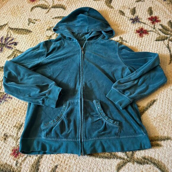 St. John's Bay | Tops | Y2k Emerald Green Velour Jacket | Poshmark